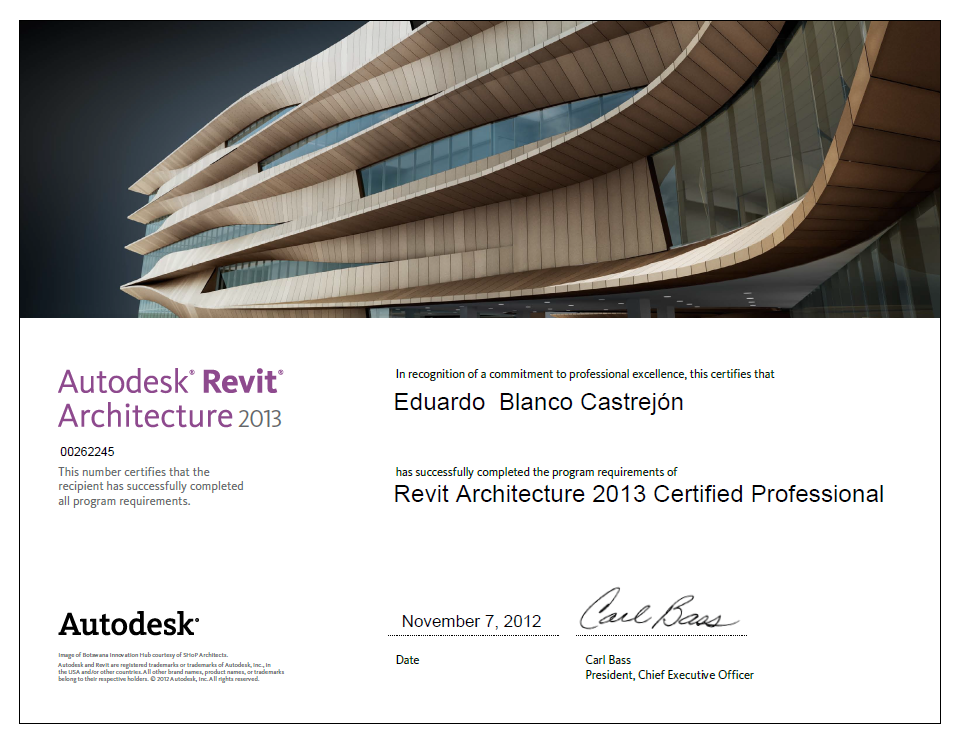 Autodesk Revit Architecture 2013 Certified Professional | Eduardo ...